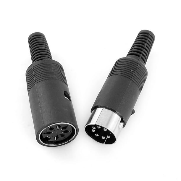 Black DIN 7Pin Male Plug + Female Inline Socket Audio Wire Adapter Pair ...