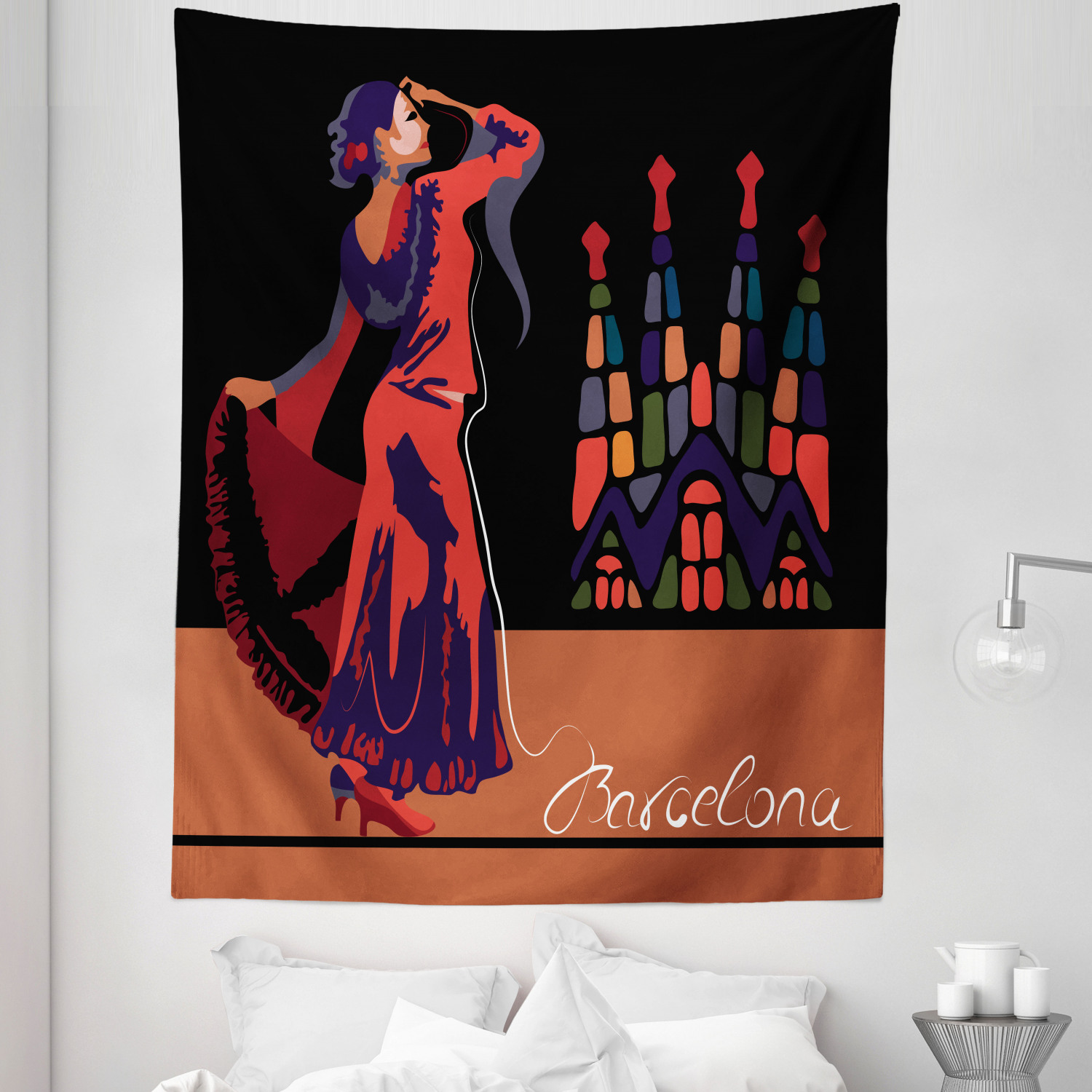Spanish Tapestry, Traditional Dancer Woman in Barcelona City with ...