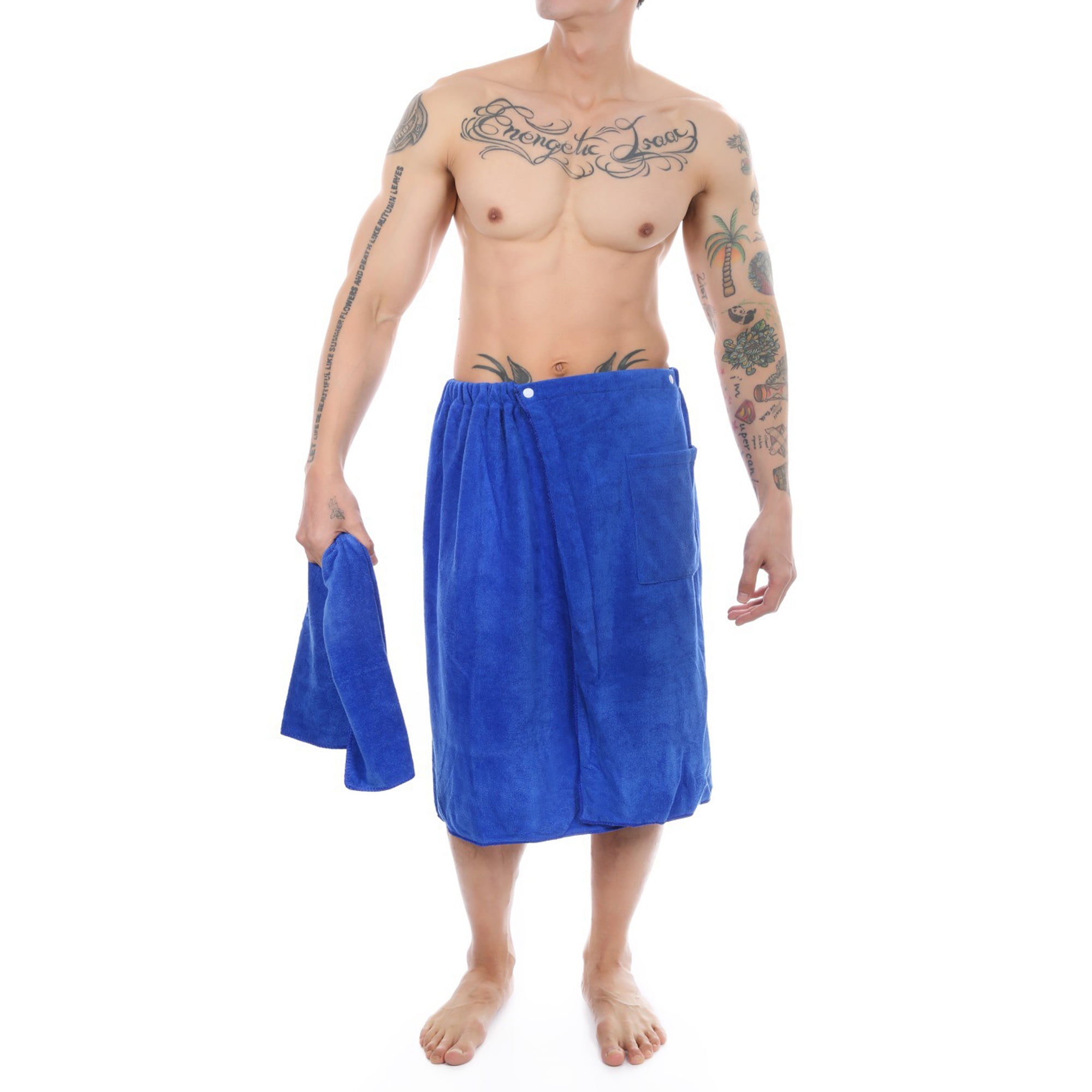 Men's Spa Bath Wrap Towel with Pocket Soft Face Towel & Shower Wrap ...