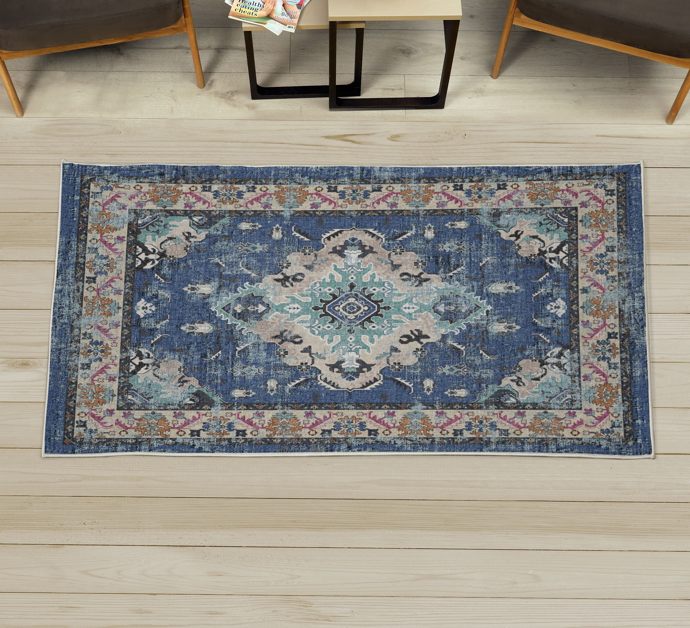 Vintage Decorative Rug, Leafy Nostalgic Ornaments and Shapes Artwork ...