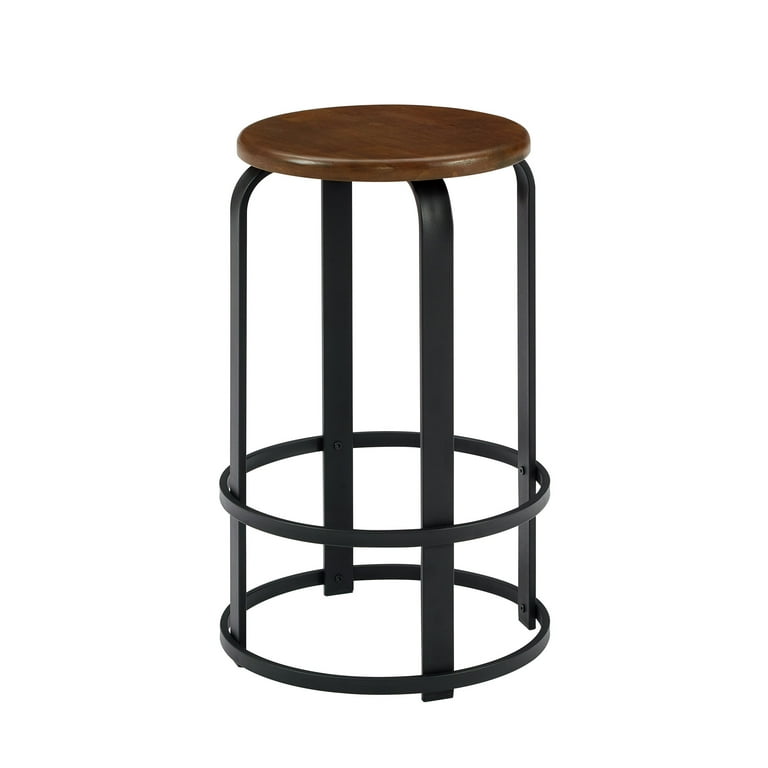 Walker Edison 26 Metal and Wood Round Kitchen Bar Stools Dark Coffee Black