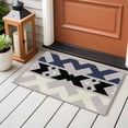 Abstract Art Washable Entry Rug 2x3 Blue Black Beige Line Simple Gray ...