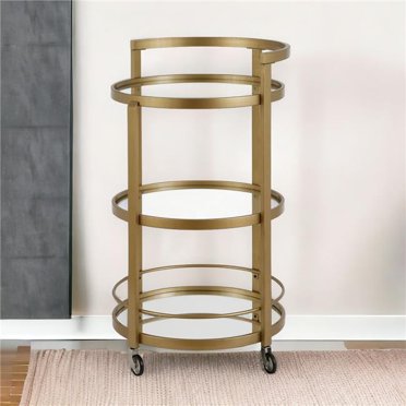 DecMode 30" x 34" Brass Metal Rolling Oval 2 Shelf Bar Cart with ...