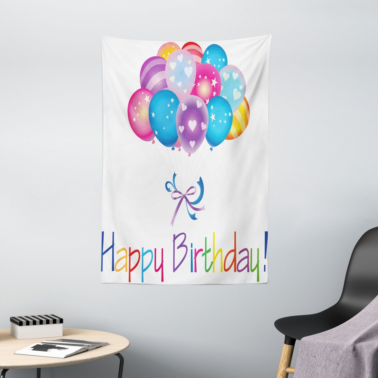 Birthday Decorations Tapestry, Balloon Bouquet with Stars and Heart ...