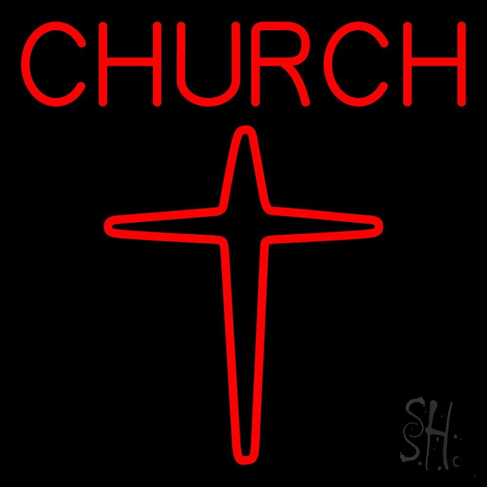Red Church With Cross Logo LED Neon Sign 24" Tall x 24" Wide - inches ...