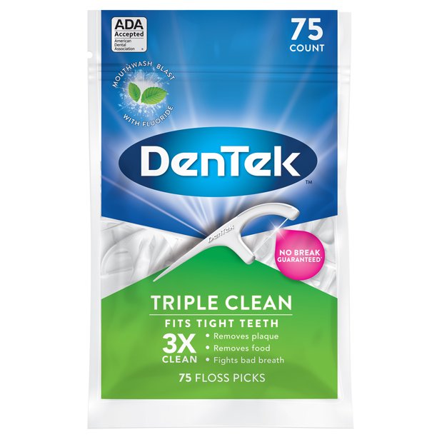 DenTek Triple Clean Floss Picks, No Break Guarantee, 75 Count - Walmart.com