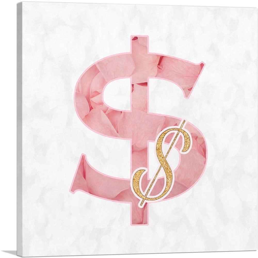 ARTCANVAS Chic Pink Gold Alphabet Dollar Sign Symbol Canvas Art Print ...