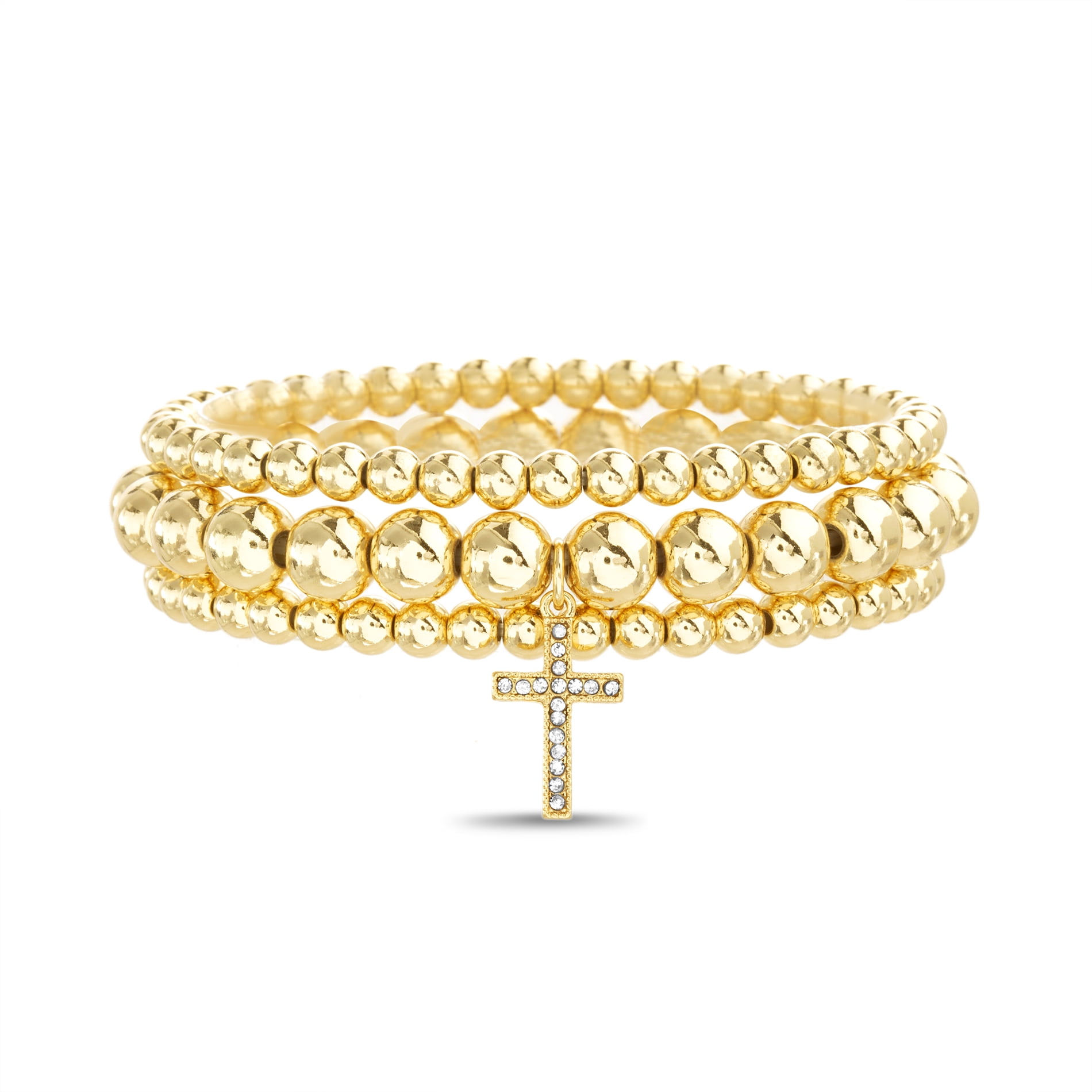 Beloved & Inspired Beaded Charm Trio Bracelet Set in Brass - Walmart.com