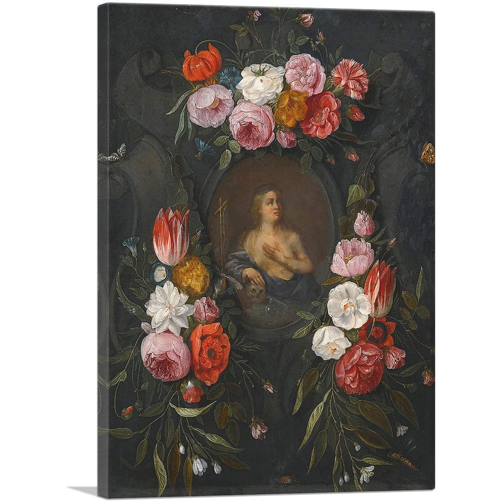 ARTCANVAS Saint Mary Magdalene in a Stone Cartouche Surrounded Flowers ...