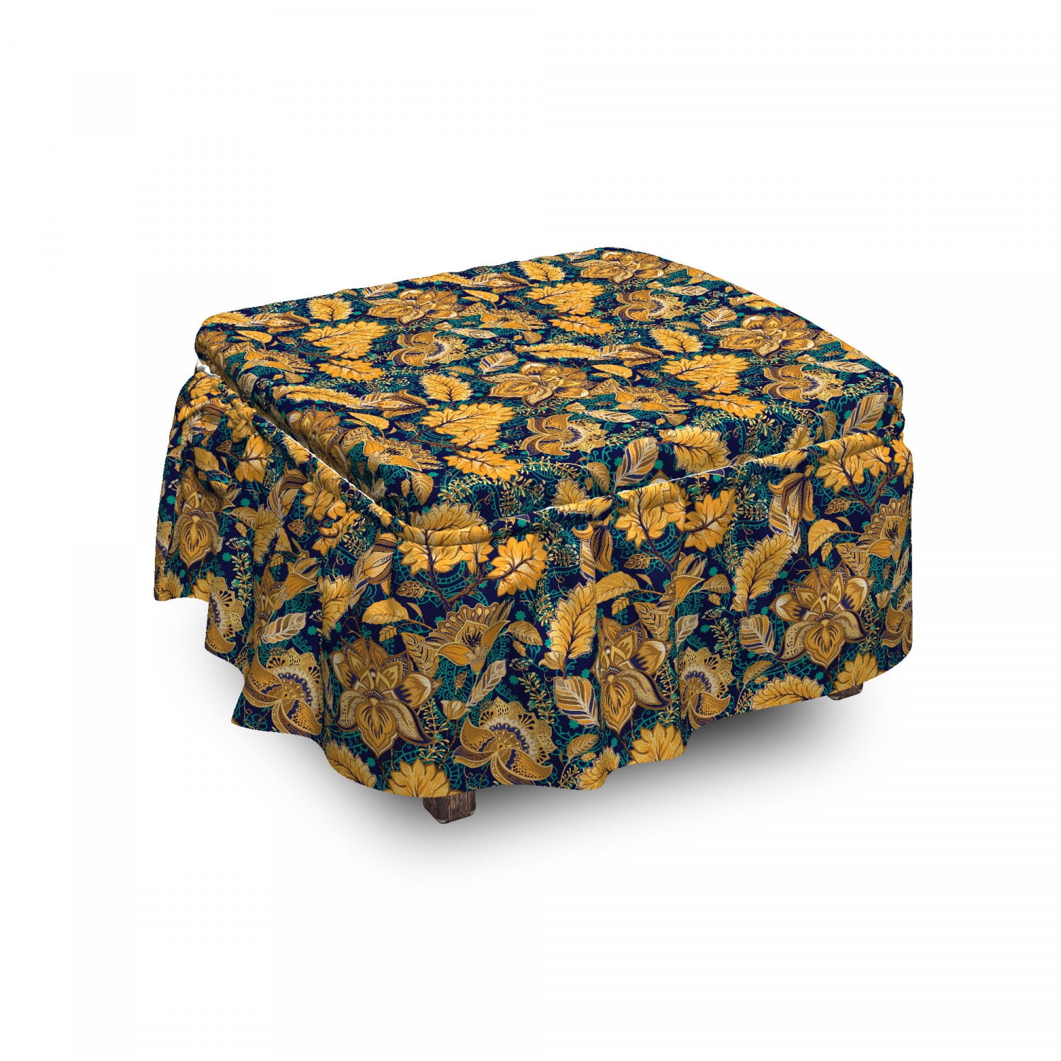 Asian Ottoman Cover, Medieval Exotic Garden, 2 Piece Slipcover Set with ...