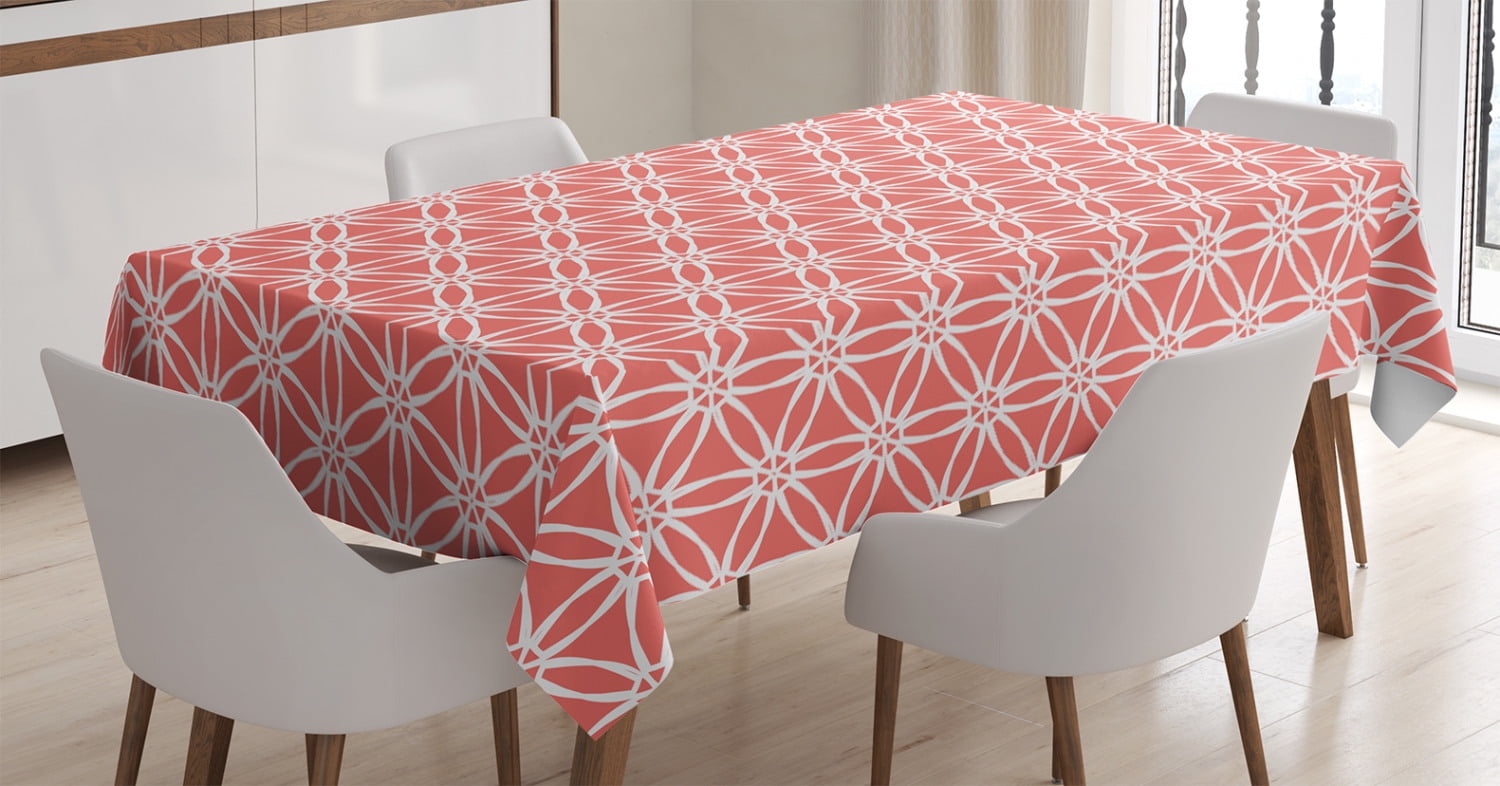 Ambesonne Coral Tablecloth Rectangular Table Cover, Sunflowers Damask ...
