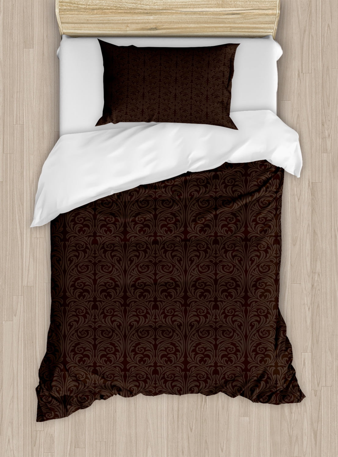 Victorian Duvet Cover Set Twin Size, Monochrome Graphic with Curlicue ...