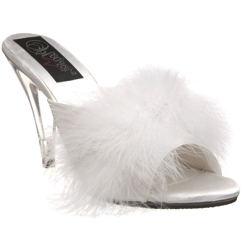 PLEASER CARESS-401F 4" Heel Fur Sandal Slide On Sandal Slides Cute ...