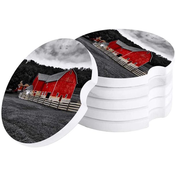 XDDJA Farm Theme Retro Red Barn Set of 4 Car Coaster for Drinks ...