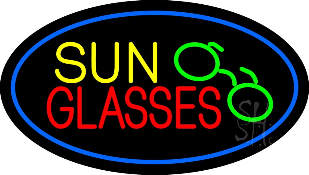 Sun Glasses Oval Blue LED Neon Sign 13 x 24 - inches, Black Square Cut ...