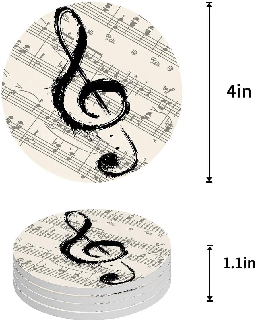 FMSHPON Music Note Set of 8 Round Coaster for Drinks, Absorbent Ceramic ...