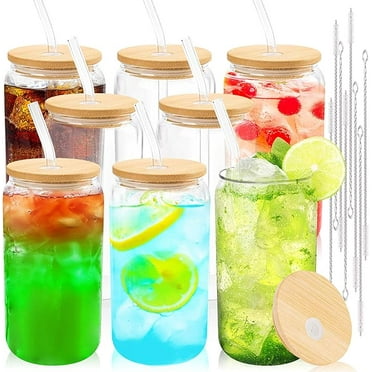 Reusable Boba Glass Cups With Lids and Straws - (2 Pack) - Walmart.com