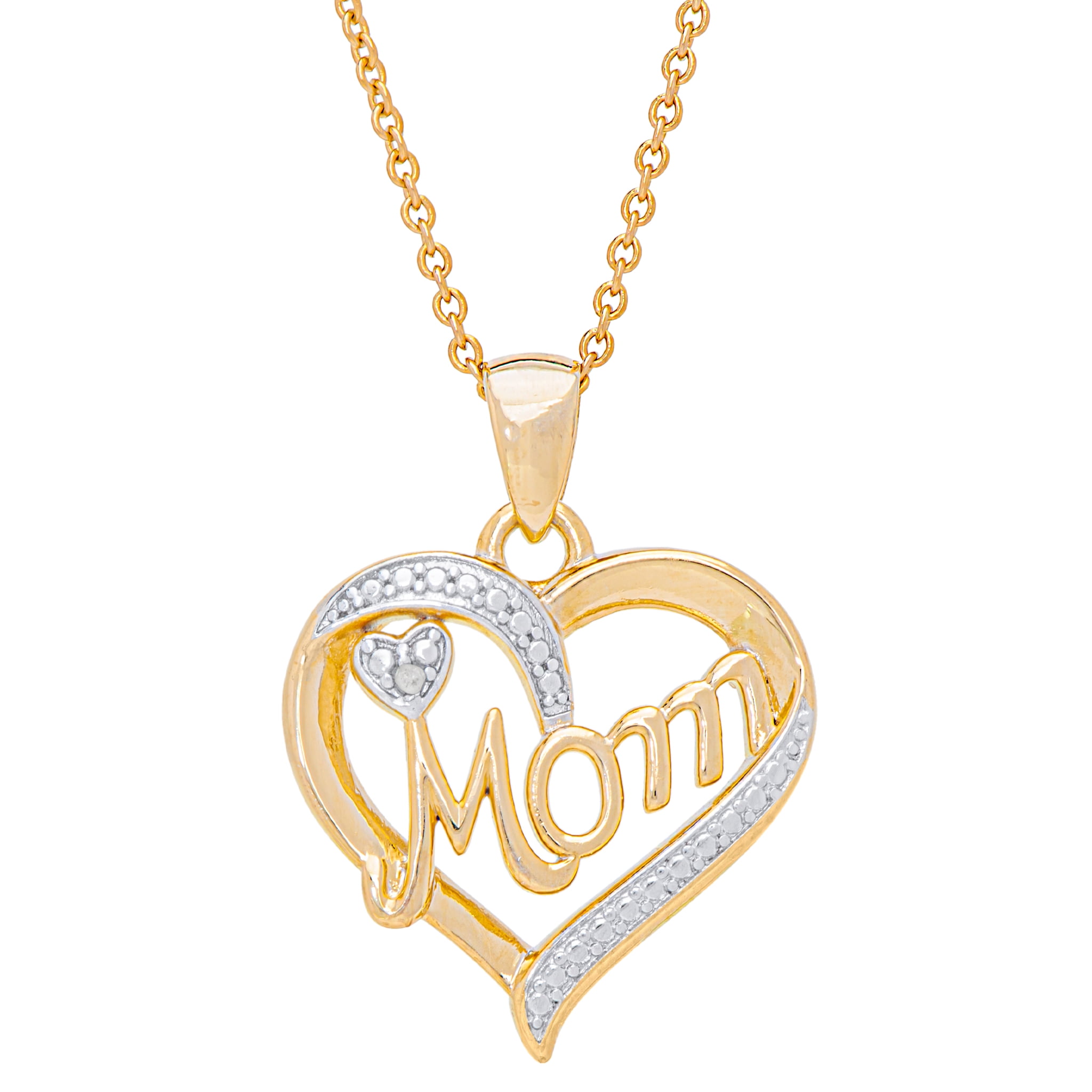 18k Gold Plated Diamond Accent 'Mom' Heart Pendant with 18" Chain ...