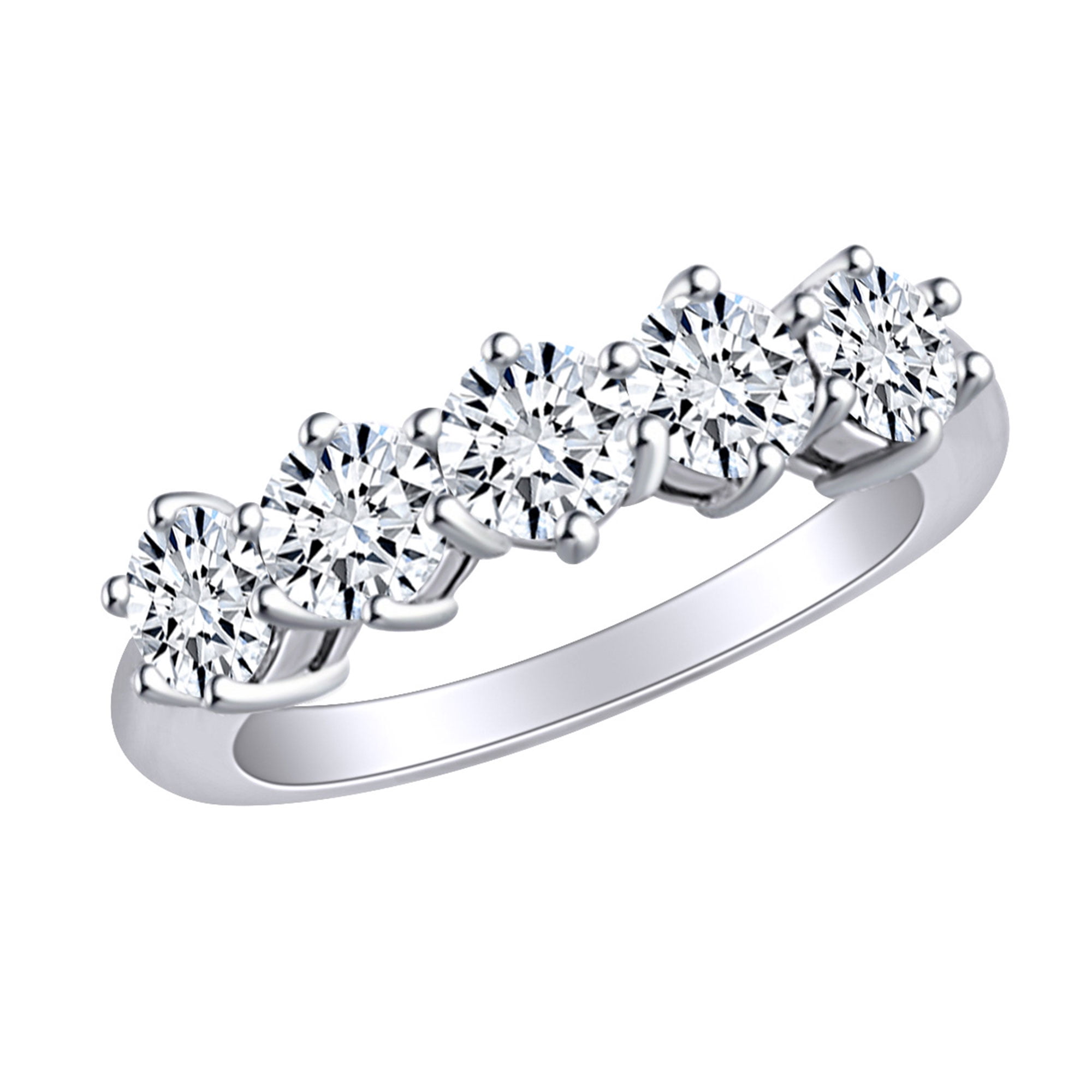 1.87 Carat (Ctw) Round White Natural Diamond Five Stone Eternity ...