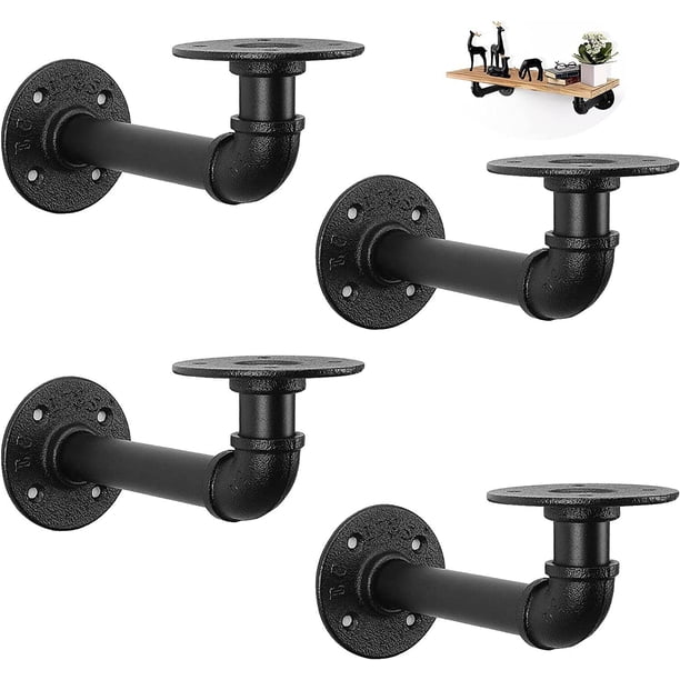 Industrial Pipe Shelf Brackets 4 Pack Wall Mounted Double Flange ...