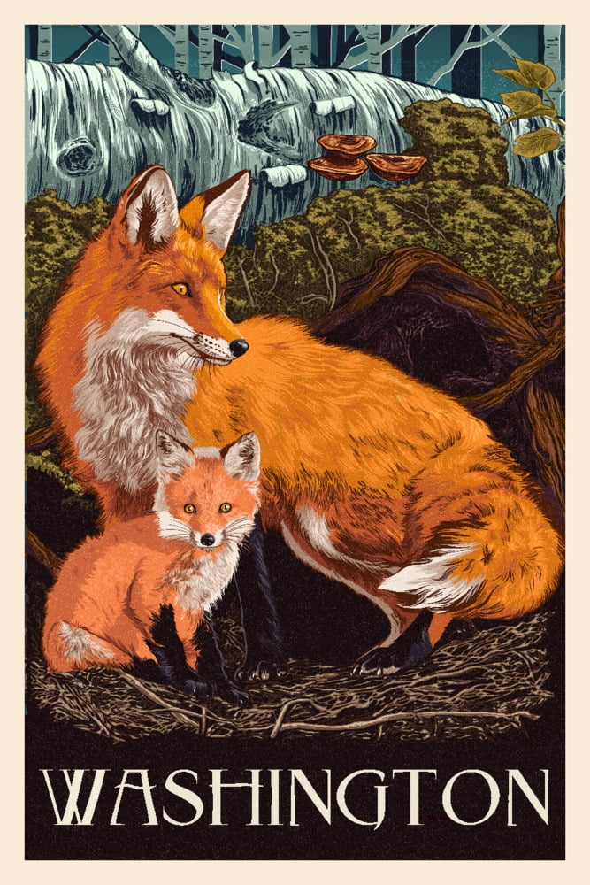 Washington, Fox and Kit, Letterpress (36x54 Giclee Gallery Art Print ...