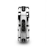 Valor Tungsten Wedding Ring Silver Inlay Black Diamonds Grooved ...