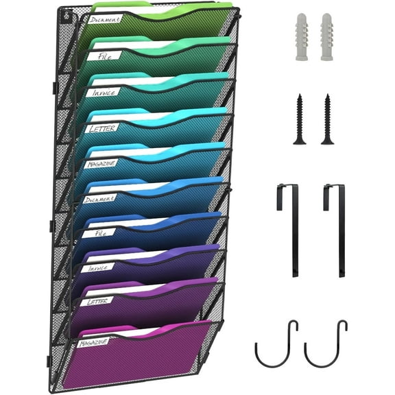 X-cosrack 3-Tier Hanging Wall File Organizer with Door Hooks and 6pcs S ...