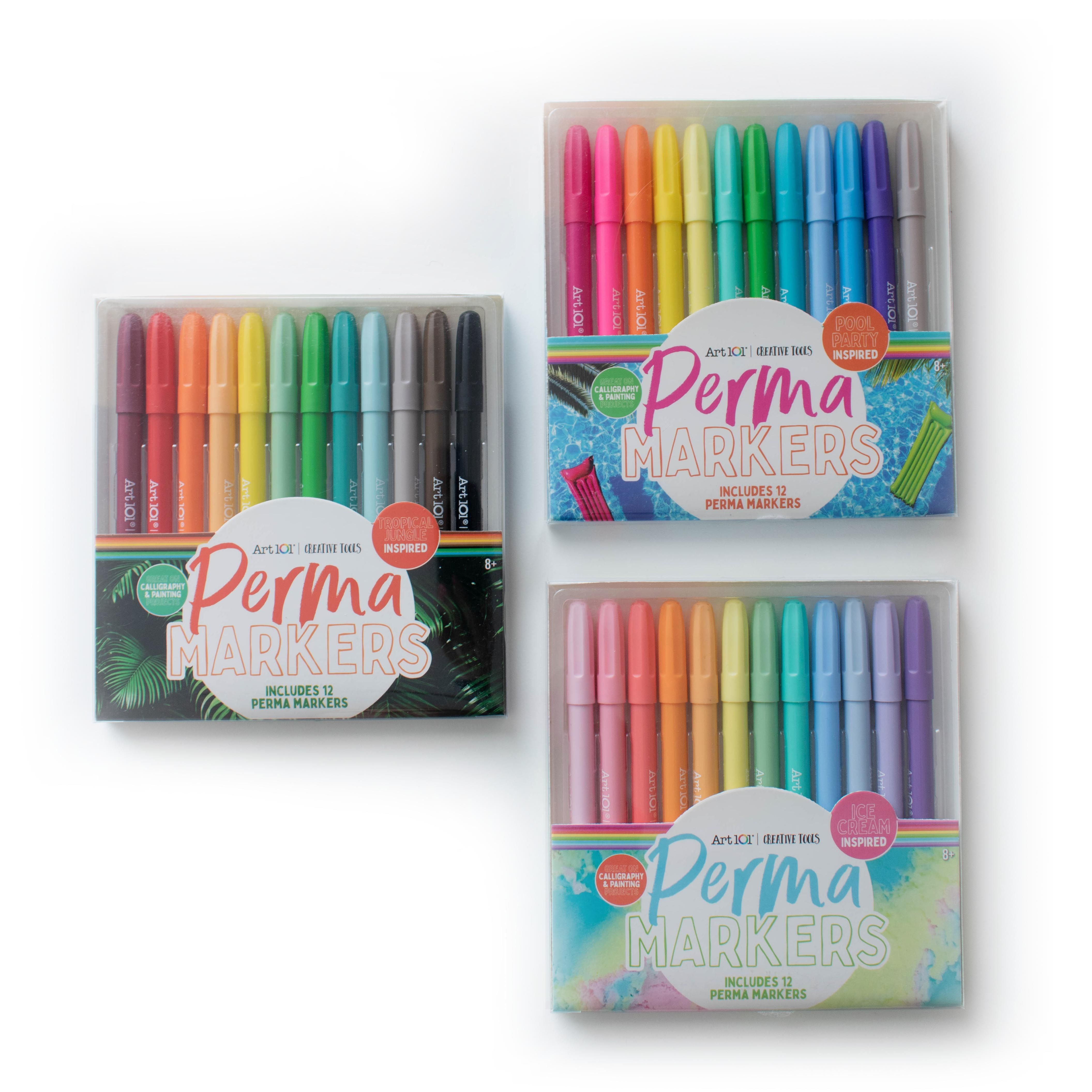 Art 101 Creative Tools Perma Markers Set in 3 Assorted Color Schemes ...