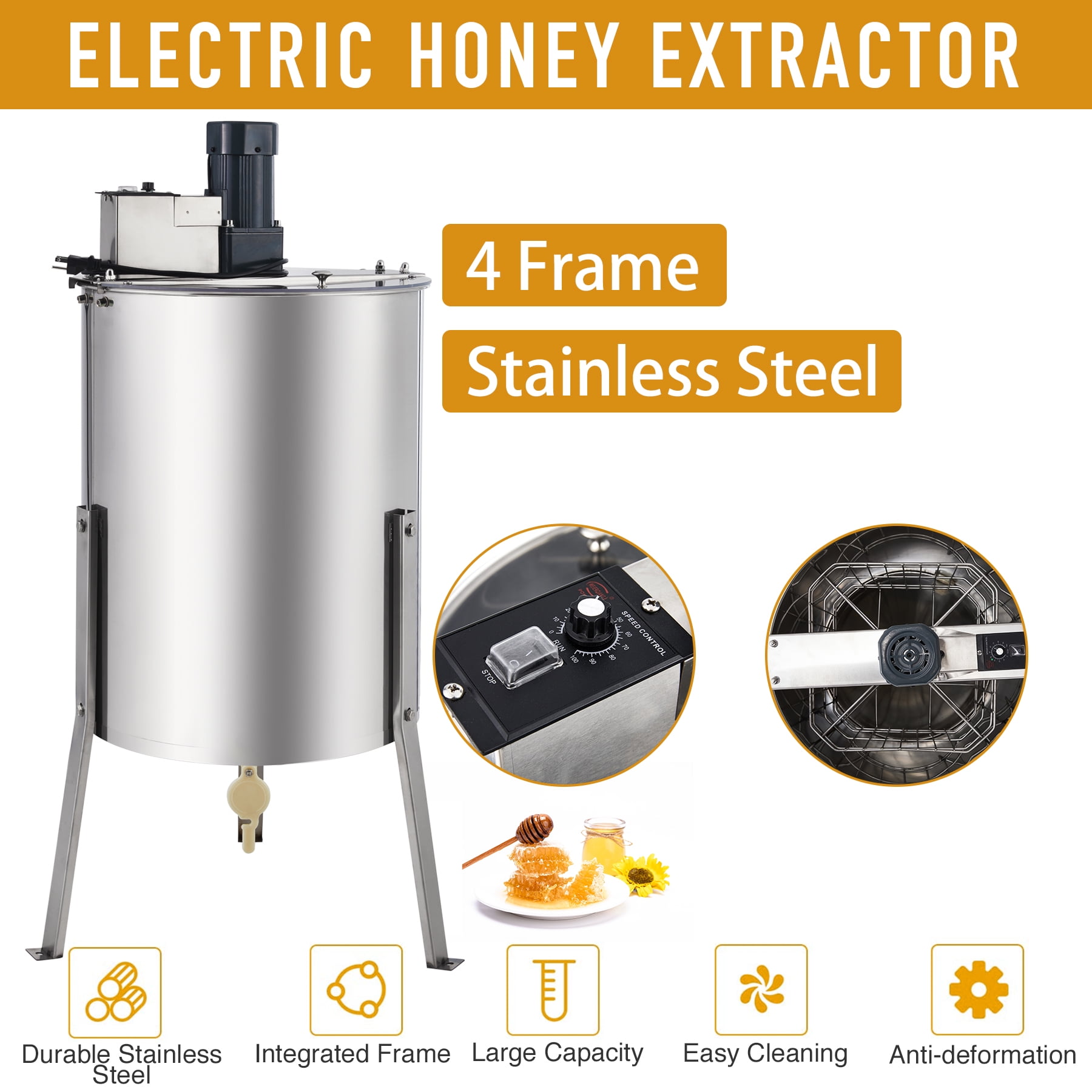 4-Frame Electric Honey Extractor Bee Honey Extraction Separator Drum w ...