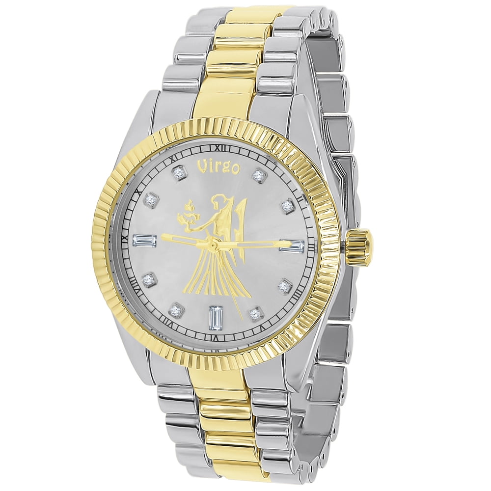 Unisex 18K 2 Tone Gold Tone Virgo Maiden Zodiac Sign Astrology Metal ...