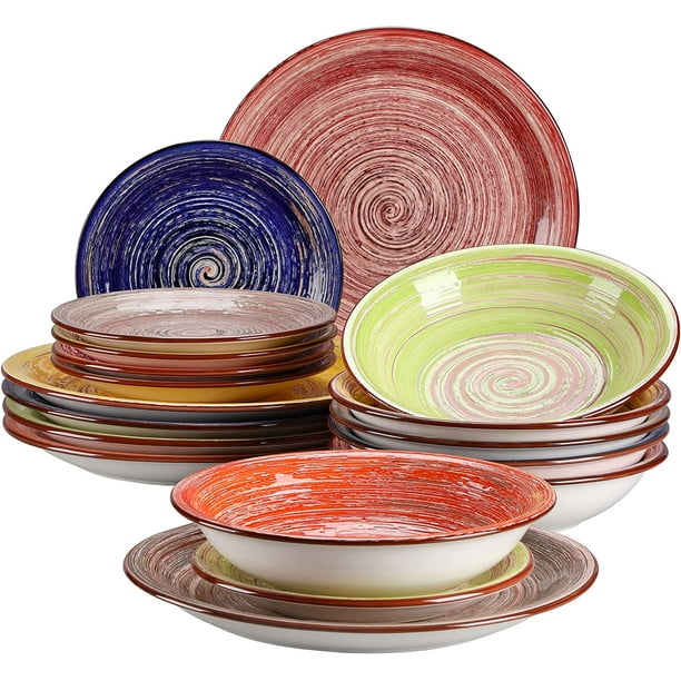 Vancasso Albero Dinner Plate for 6, Stoneware Dinnerware Plate Set, 18 ...