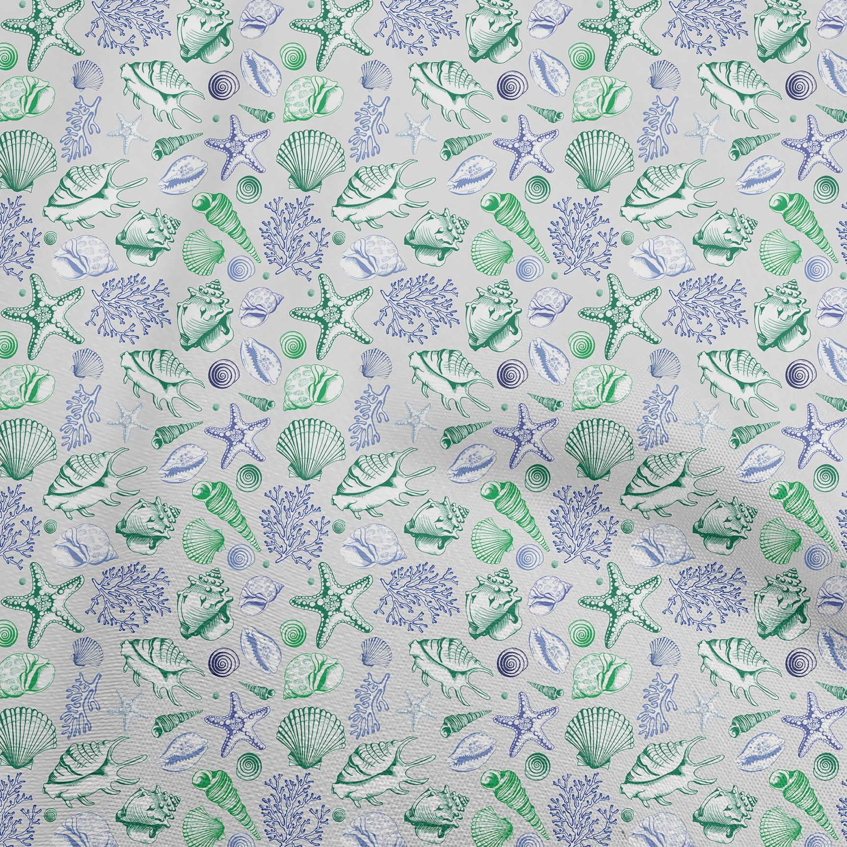 oneOone Viscose Jersey Light Gray Fabric Sea Shells Pattern Fabric For ...