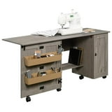 Pemberly Row Contemporary Engineered Wood Sewing Craft Table in Oak ...