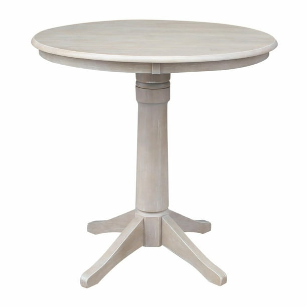 Round Top 36" x 36" Solid Wood Pedestal Dining Table in Washed Gray ...