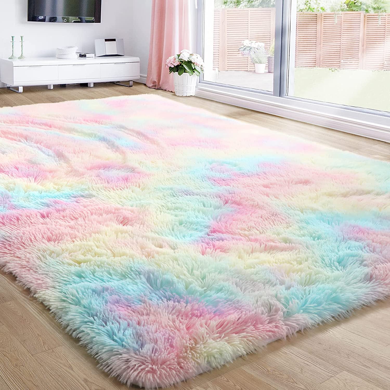 Click here for Oruyrop Rainbow Fluffy Rugs For Girls Bedroom  4x6... prices