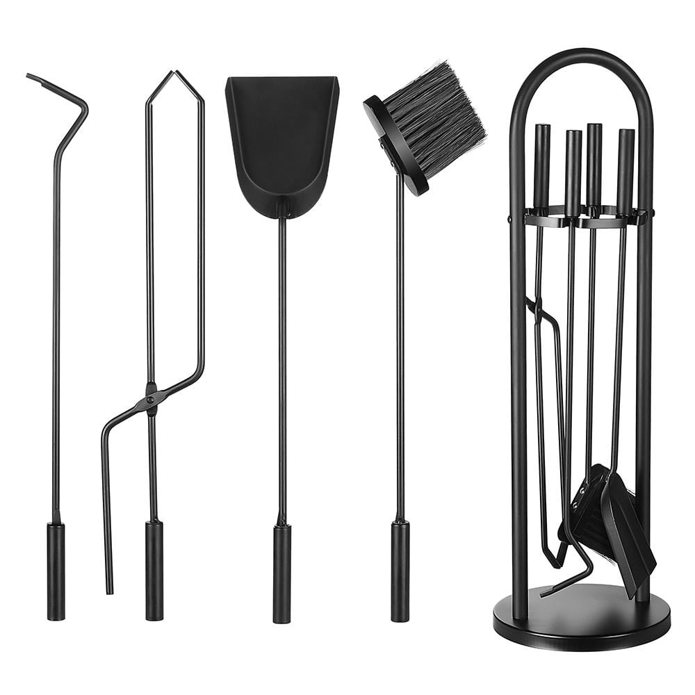5 Pieces Fireplace Tool set, Black Wrought Iron Fire Place Tool Stand ...