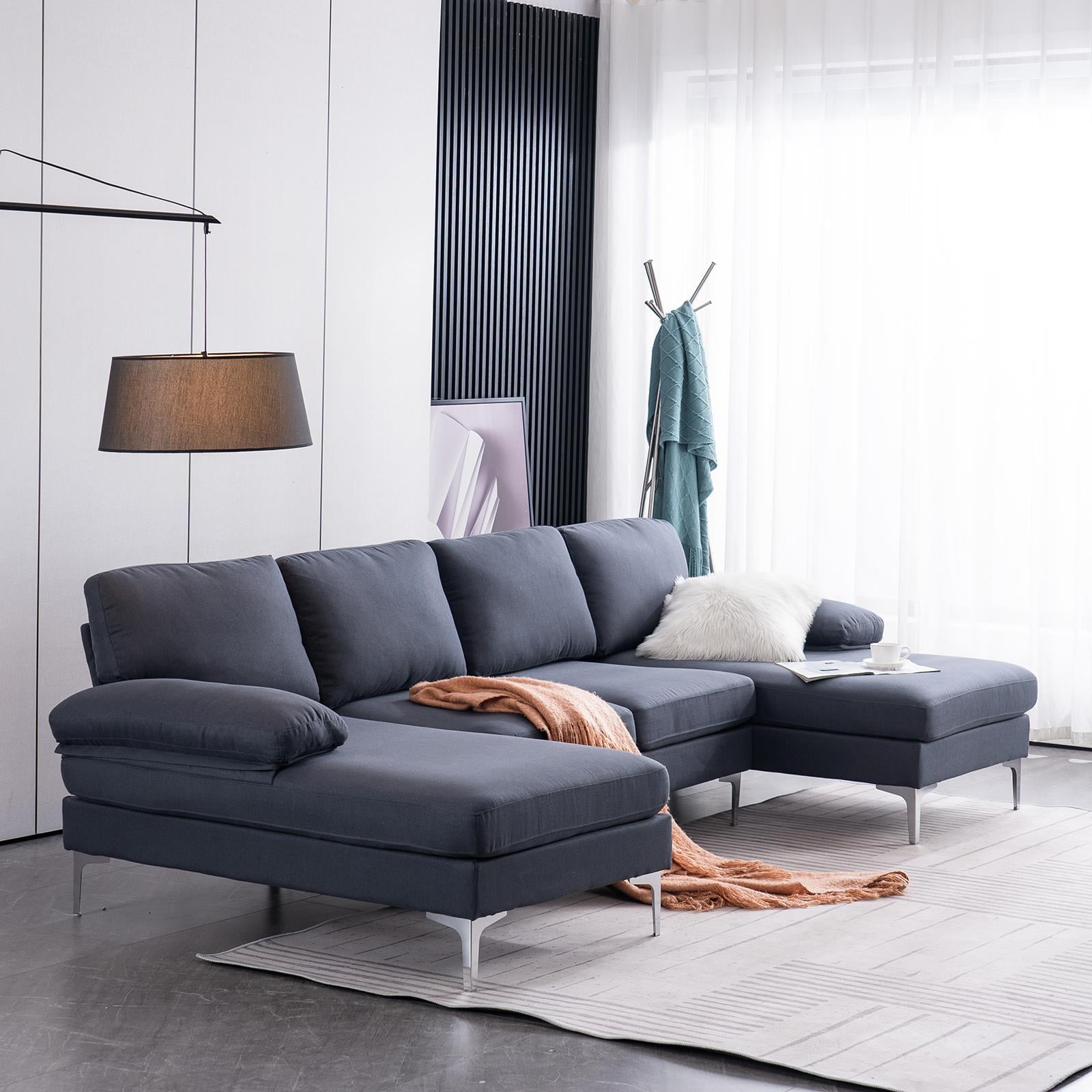 Buy Ktaxon Modern U-Shape Sectional Sofa, Soft Linen Fabric Sectional ...