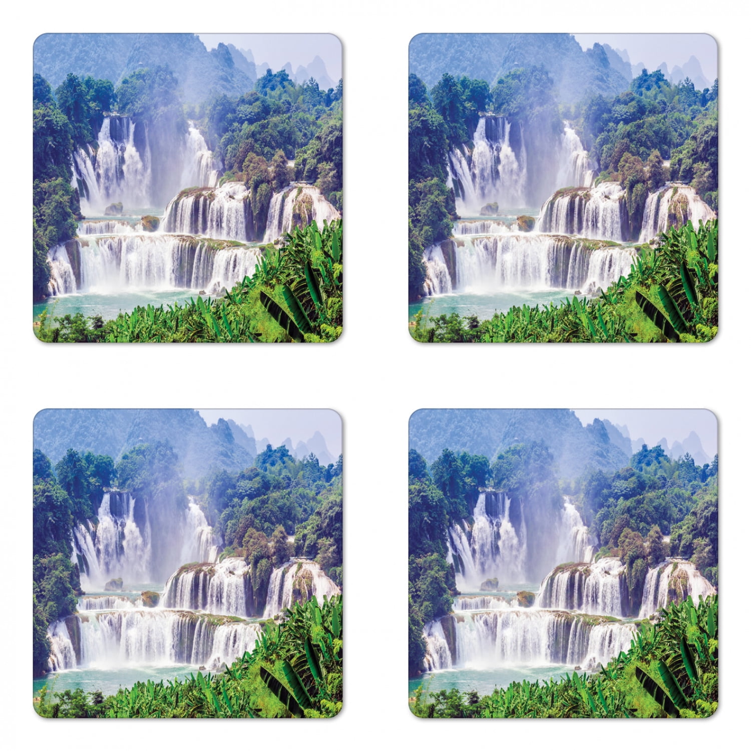 Nature Coaster Set of 4, Waterfall Exotic Tropical Leaves Natural ...