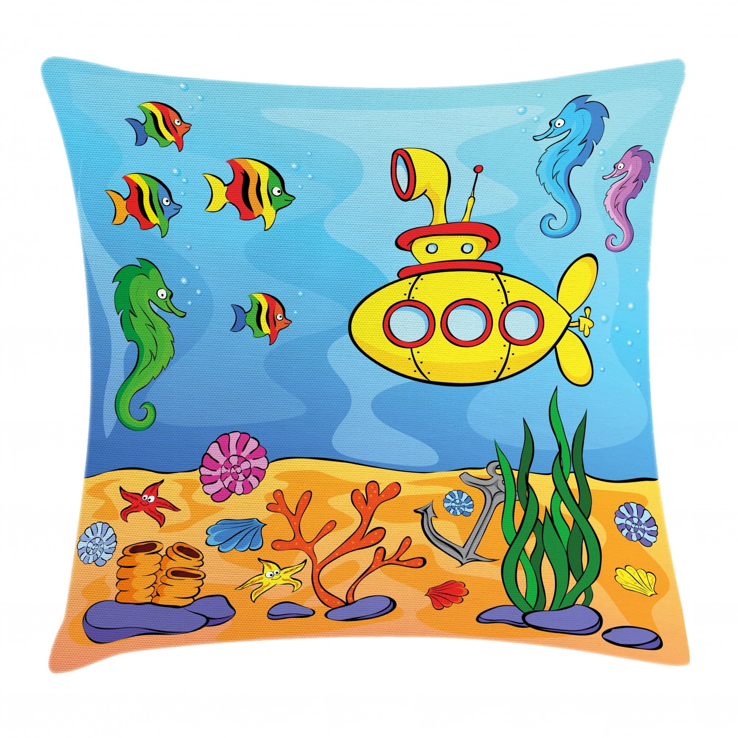 Yellow Submarine Decor Throw Pillow Cushion Cover, Underwater Theme ...