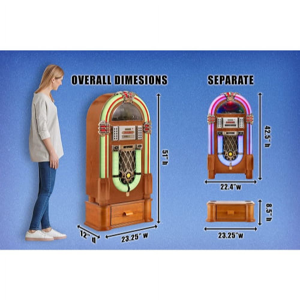 Full Size Wooden Jukebox with CD Player & Bluetooth - Honey Finish in ...