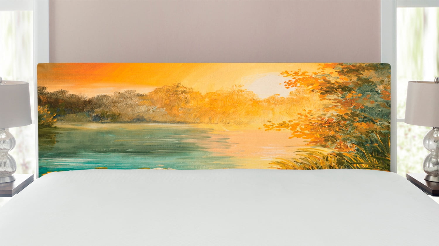 Country Headboard, Pastel Color Sunset on the Lake in Fall Autumn ...