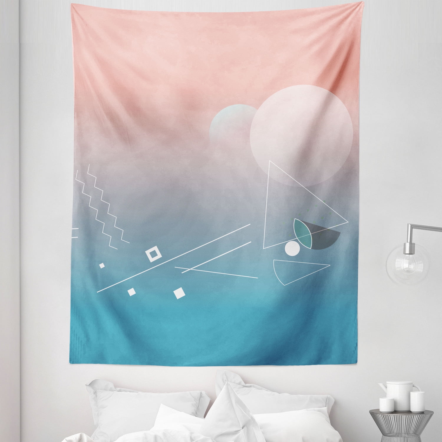Abstract Tapestry, Ombre Design Artwork of Geometric Rounds Zigzags and ...