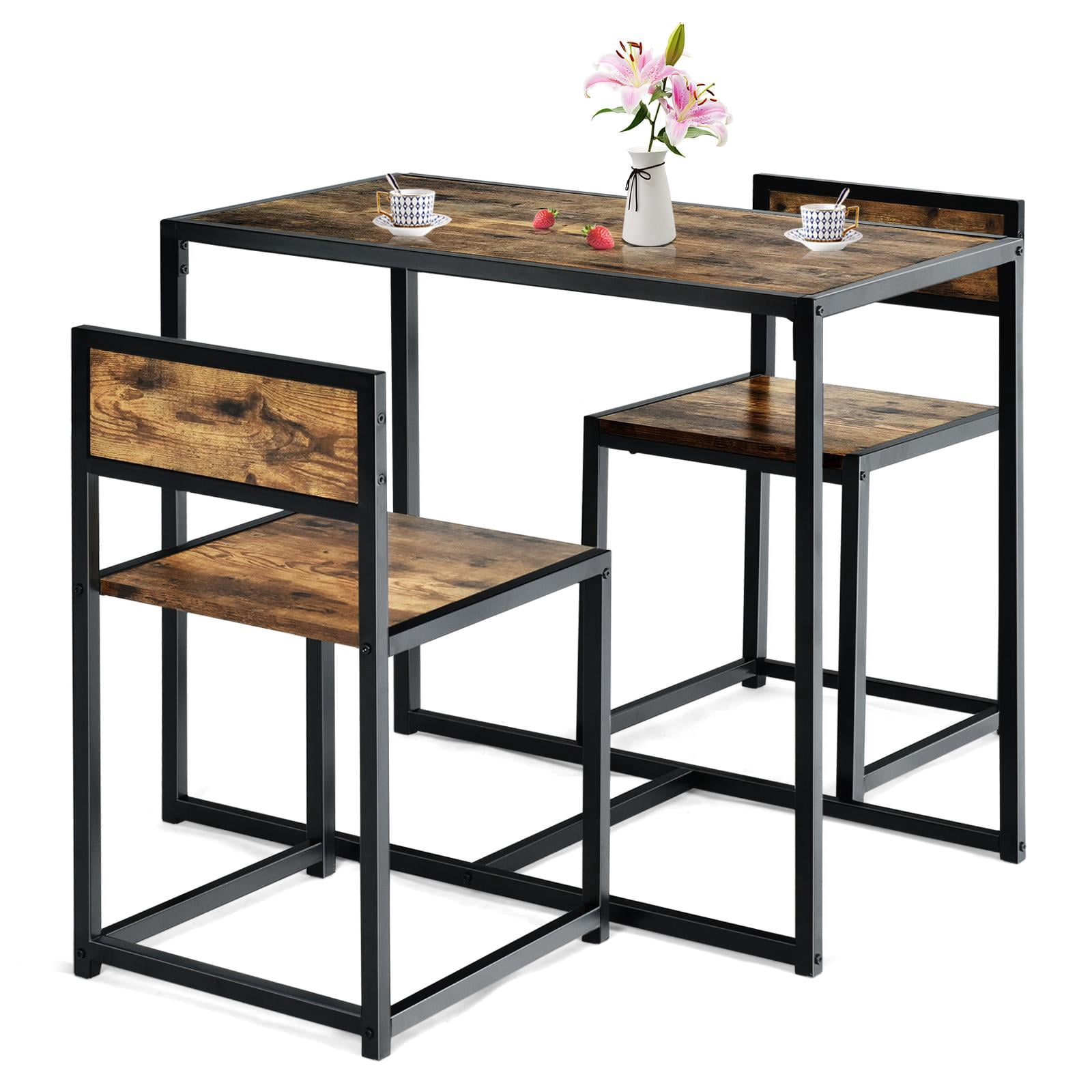 Giantex 3-Piece Kitchen Table Set, Space-Saving Dining Table Set w ...