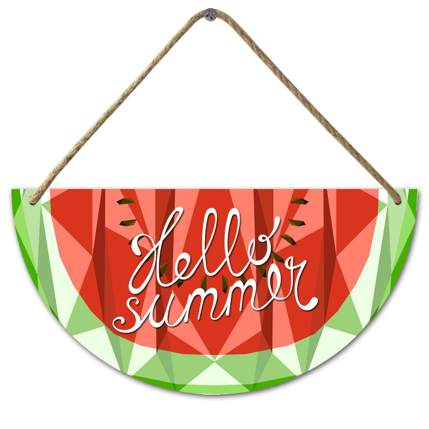 Eveokoki Watermelon Door Sign Hello Summer Door Hanger Wood Front Door