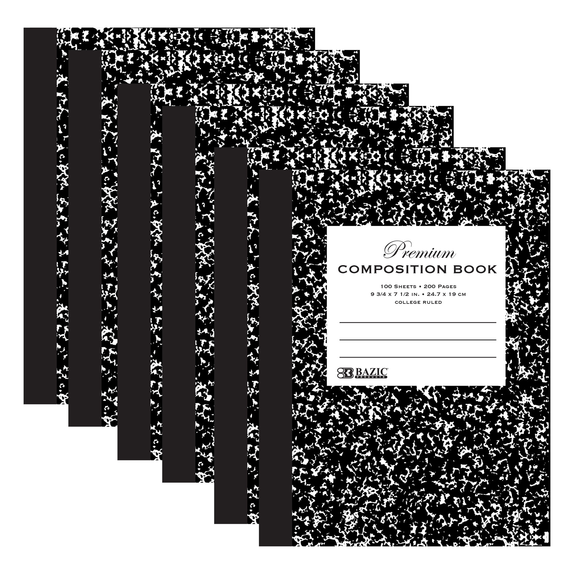 BAZIC Composition Book Black Marble College Ruled 100 Sheet Notebook, 6 ...