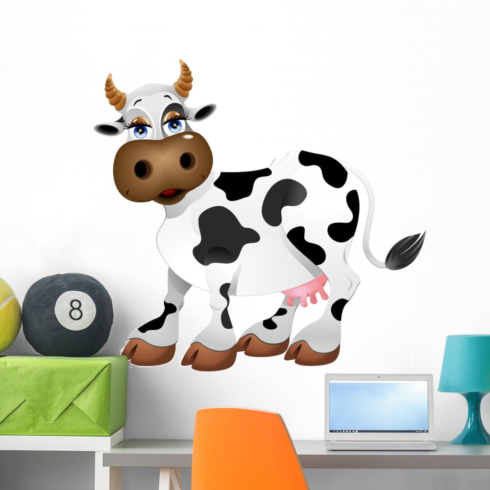 Mucca Cartoon-cartoon Cow-vector Wall Decal Sticker by Wallmonkeys ...