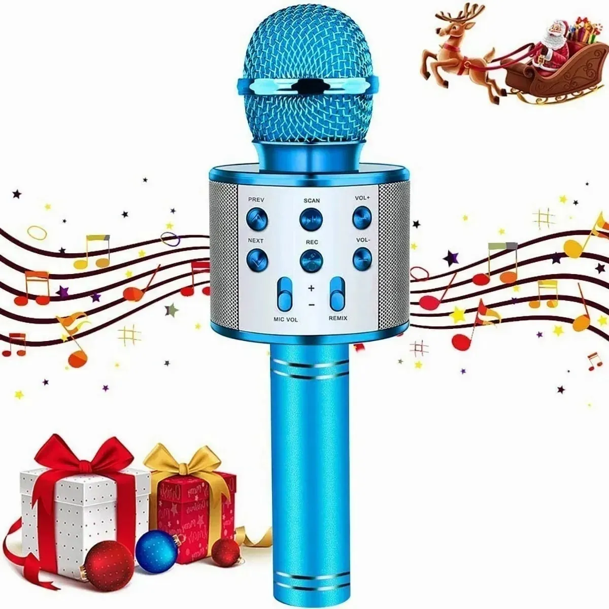 Microfono Karaoke Inalambrico Con Bluetooth Y Bocina Altavoz Color Azul ...