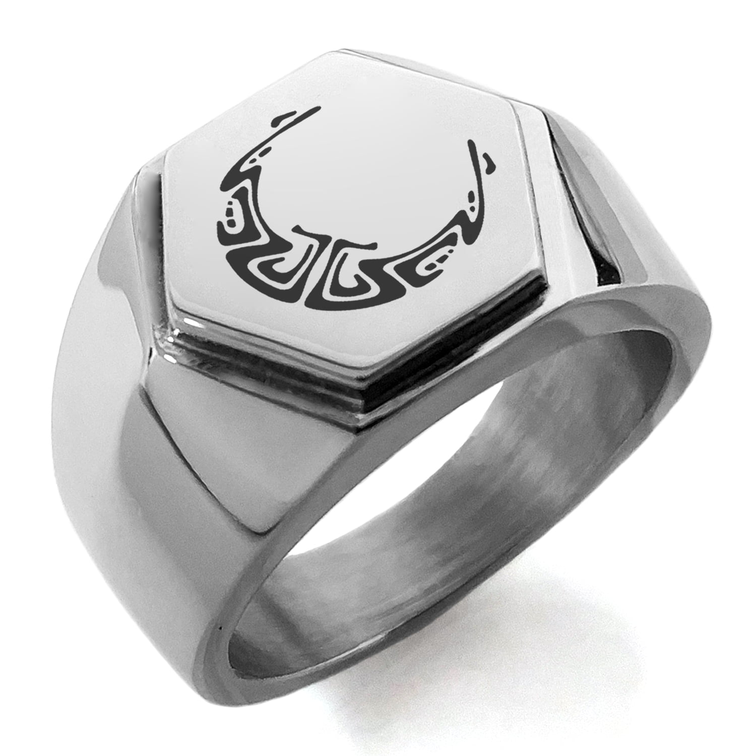 Stainless Steel Mayan Crescent Moon Rune Engraved Hexagon Crest Flat ...