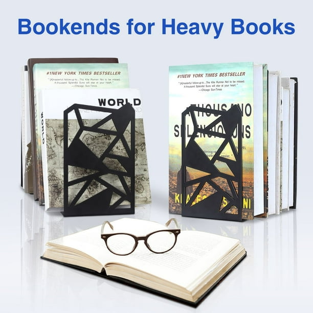 INNÔPLUS Black Bookends for Shelves Heavy Books Holder, 2 Pair ...