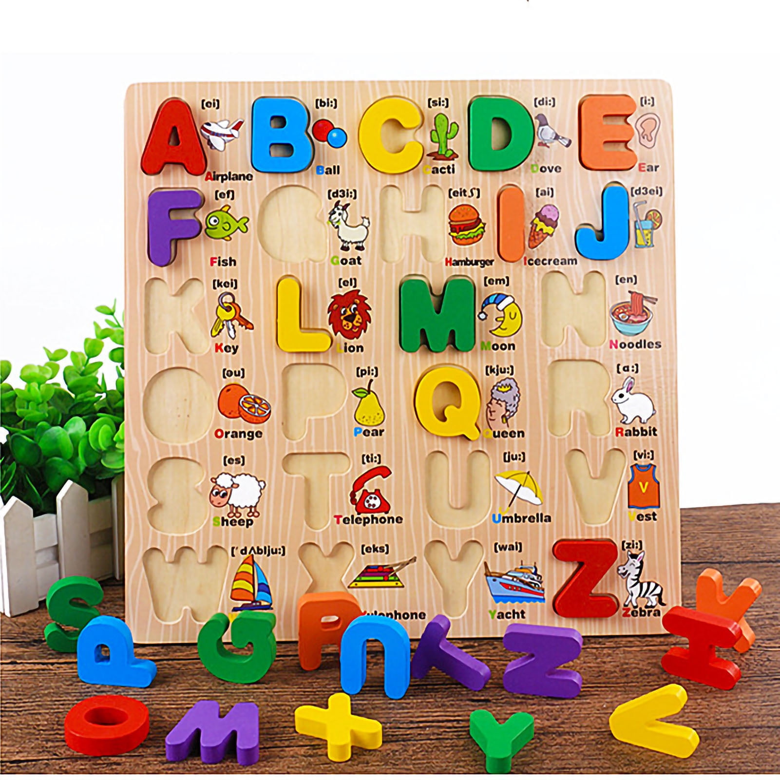 Rompecabezas del alfabeto de madera para niños preescolares, patrón de ...